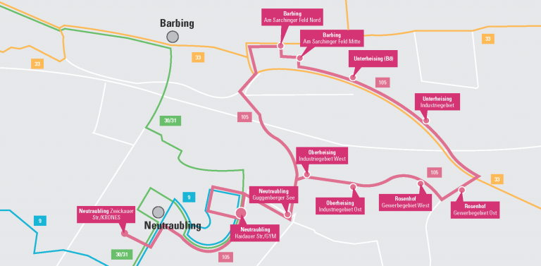 Mit der neuen Linie 105 von Neutraubling direkt in die Industriegebiete ...